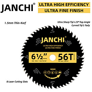 2Pack 6.5-Inch 56T Track Saw Blade, Ultra High Efficiency, Ultra Fine Finishing, 1.5mm Thin-Kerf, Compatible with Makita Plunge Saw, DEWALT Tracksaw, Wen Track Saw