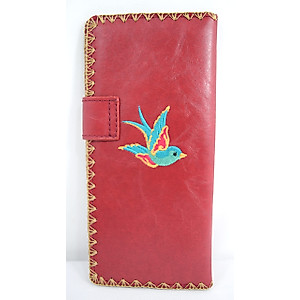 Skelapparel Tattoo Art love forever Sparrow birds embroidered Large flat wallet (Red)