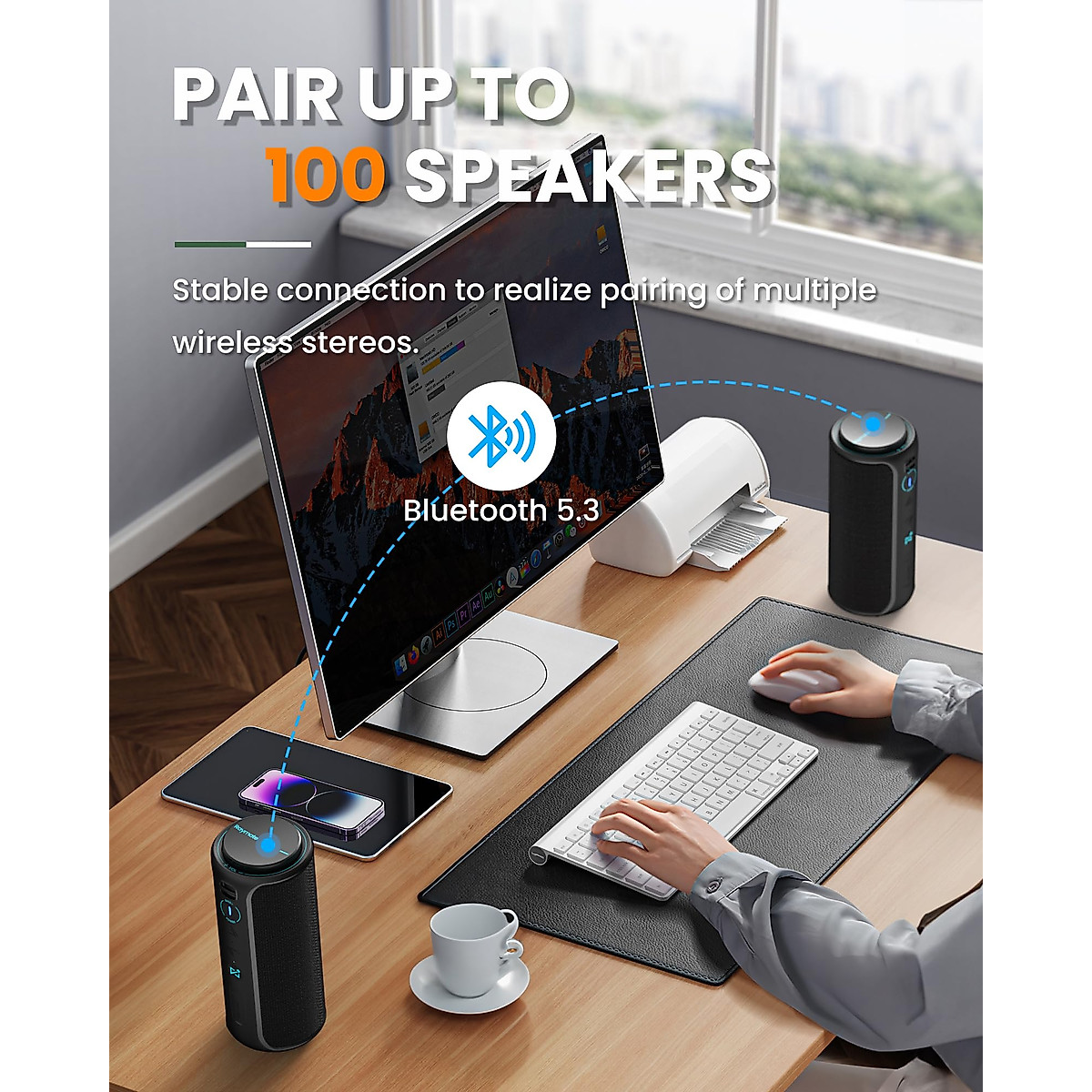 Raymate Bluetooth Speakers, Pair up to 100 Speakers,IPX7 Waterproof Speaker Wireless Bluetooth-V5.3, HiFi Stereo Sound, 1100mins Playtime, Portable Speaker for Home, Outdoor, Party