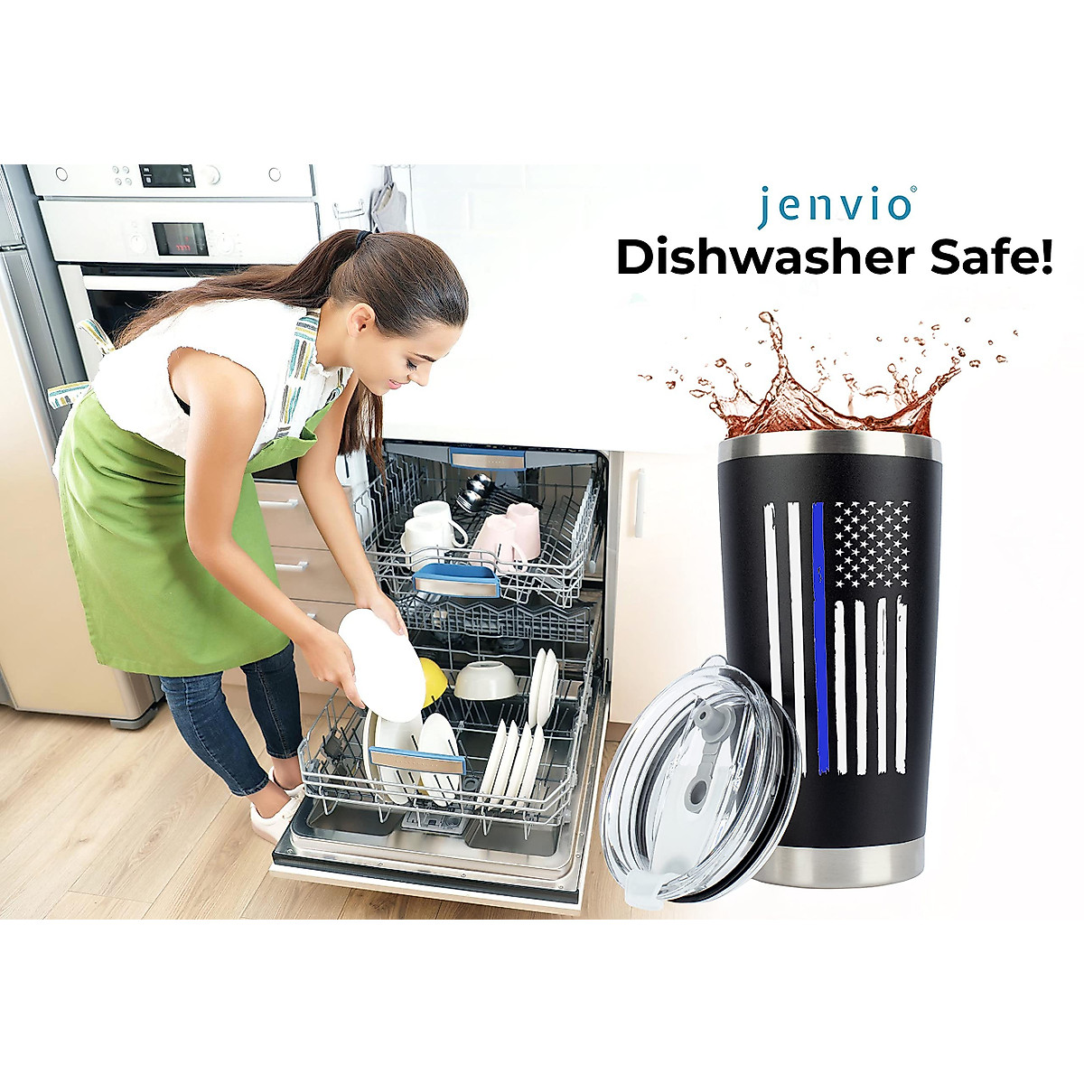 JENVIO Thin Blue Line Police Tumbler | Stainless Steel Travel Mug Including 2 Lids 2 Straws Gift Box for Coffee Cup | Correctional for Him | Cops Officer Valentine's Day Gift