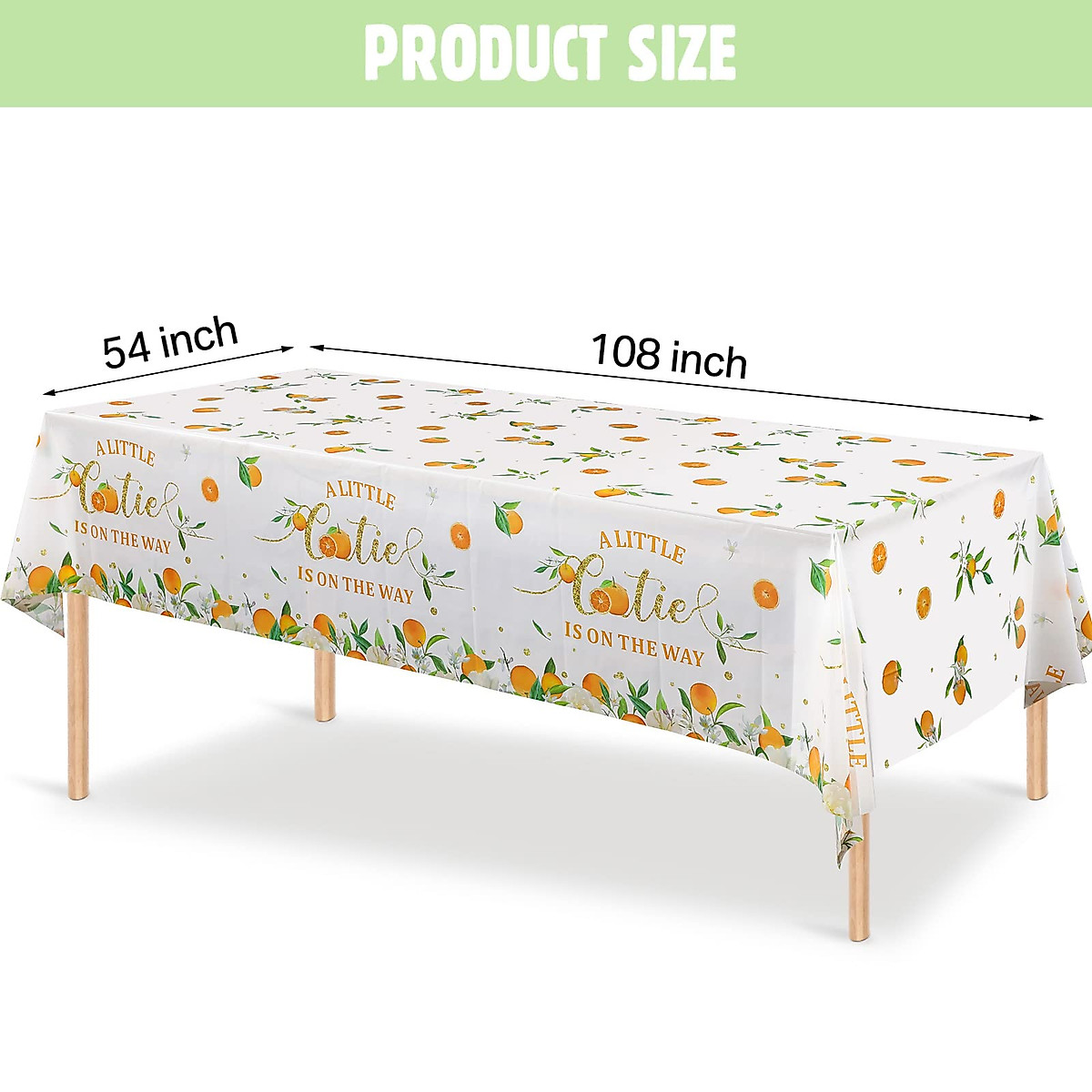 Little Cutie Tablecloth Orange Fruit Party Supplies Little Cutie is on The Way Disposable Plastic Table Cover for Citrus Baby Shower Birthday Tangerine Party Decoration, 54 x 108 Inches (3 Pack)