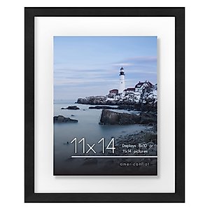 Americanflat 11x14 Floating Picture Frame in Black - Use as 11x14 Frame, 8x10 Floating Frame, or 5x7 Floating Frame with Polished Glass and Hanging Hardware - Horizontal and Vertical Formats for Wall