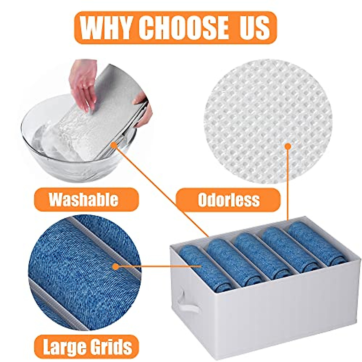 WACNRHXG Large Wardrobe Clothes Organizer,2 Pack Closet Organizers and Storage with Handles,Foldable Fabric Drawer Organizers Dividers for Clothing,Jeans,Sweater,Bras,Underwear,Shirt,Grey