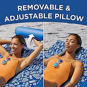 Aqua Ultra-Comfort Floating Pool Chair & Lake Raft with Pillow – 1-Person Heavy Duty Pool Float, Lake Floating Chair – Blue Pineapple Hibiscus