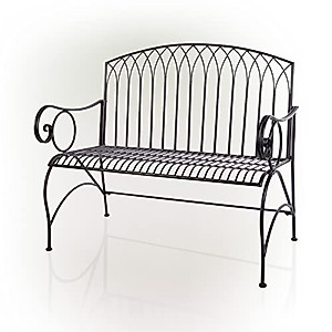 Alpine Corporation Alpine 44" L Indoor/Outdoor 2-Person Classic Metal Garden, Black Bench