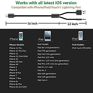 [Apple MFi Certified] Charging Audio Cable for iPhone,2 in 1 Lightning to 3.5mm Nylon Braided Aux Cord Works with Car Stereo Speaker Headphone Car Charger Compatible with iPhone13/ 12/11/XS/XR/8/7/SE