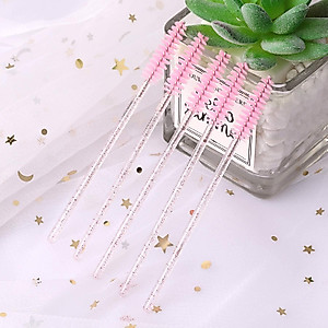 Tbestmax 300 Disposable Spoolies Mascara Wands Eyelashes Brush in Bottle for Eye Lash Extension Eyebrow Makeup Pink