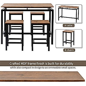 DKLGG 5-Piece Dining Table Set for 4, Modern Kitchen Counter Height Table Set with 4 Stools, Wood Pub Table Bar Table Set, Dining Room Table Set Bar Table and Chairs for Small Space (Brown)