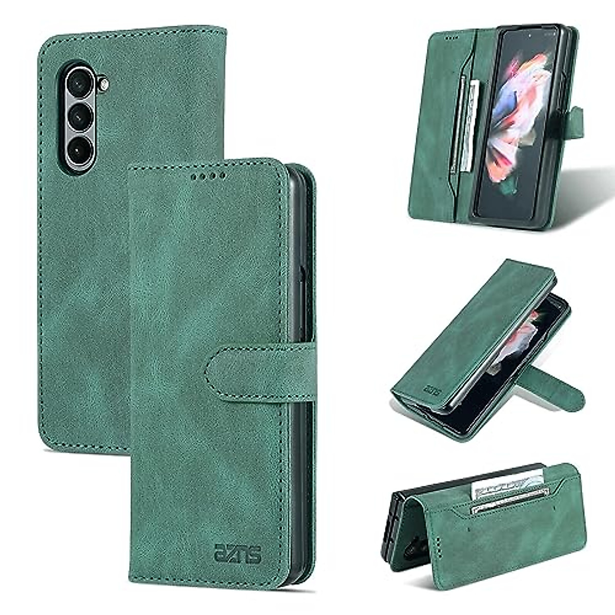 Case for Samsung Galaxy Z Fold 5,Luxury Wallet Flip Premium PU Leather Card Purse Shockproof Phone Cover Compatible with Galaxy Z Fold 5(Green)
