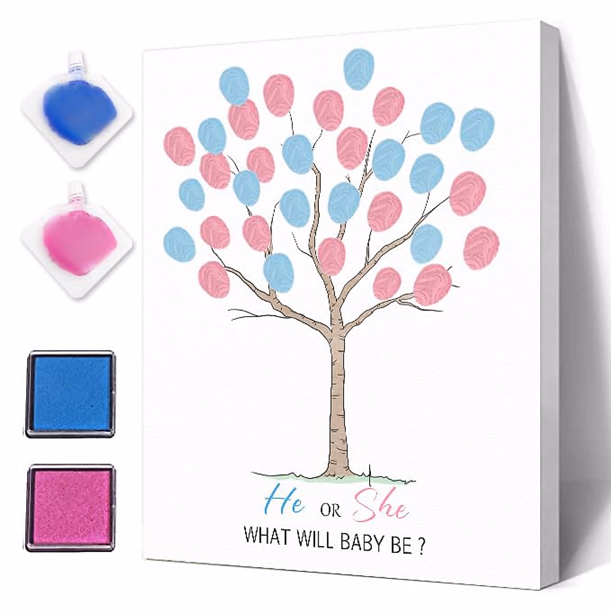 Funny Baby Shower Guest Book Party Game, Gender Reveal Fingerprint Leaves Tree, Gender Reveal Baby Shower Party Ideas, Gender Reveal Keepsake, Special Meaningful Canvas Decoration