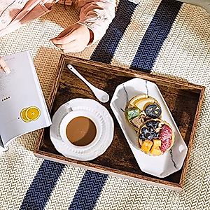 Hanobe Brown Decorative Serving Trays: Rustic Brown Rectangle Tray Decor with Cutout Handles for Coffee Table Ottoman Living Room Kitchen Home Decor, Large