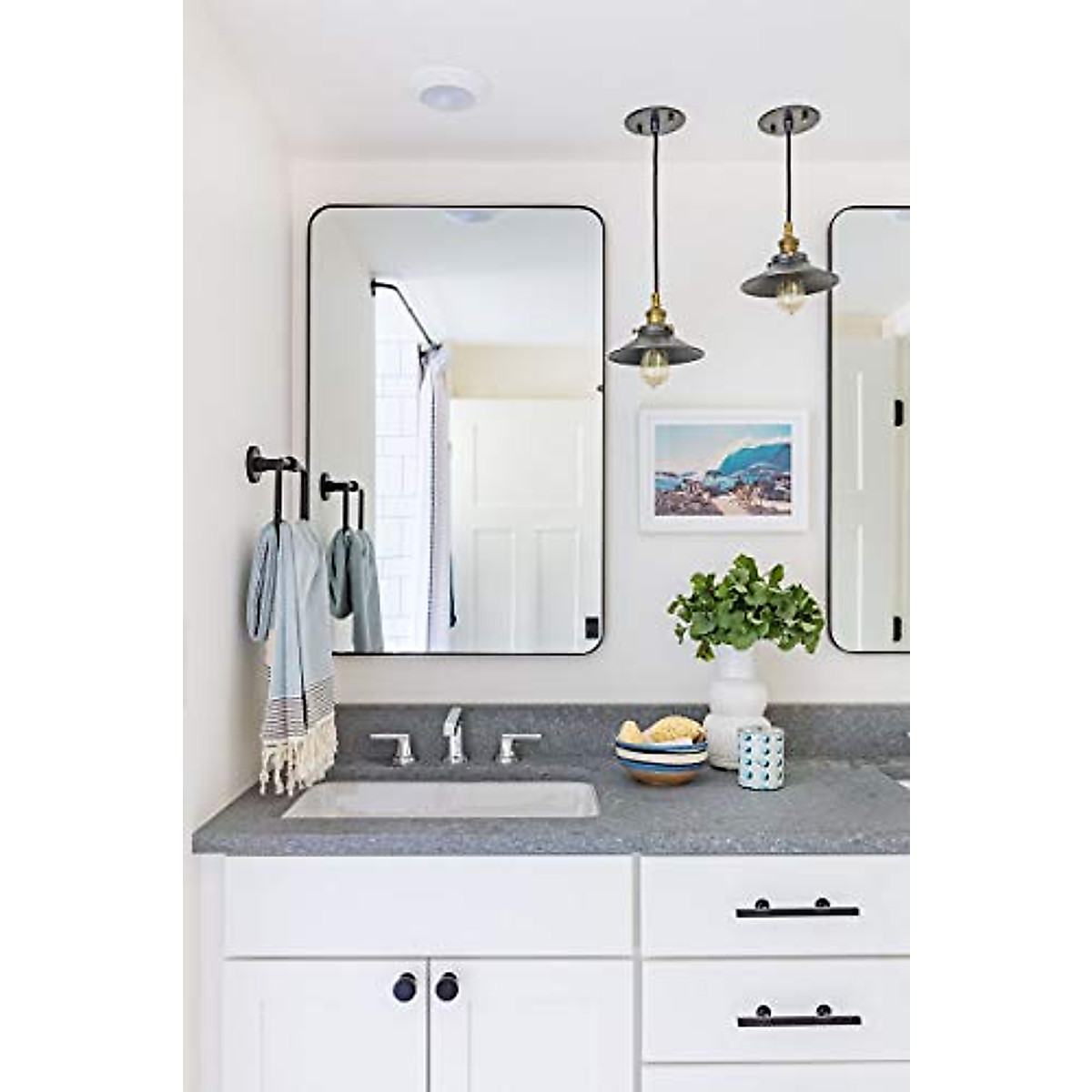 GRACTO 24x36 inch Black Stainless Steel Metal Framed Bathroom Mirror for Wall Rounded Rectangular Bathroom Vanity Mirrors