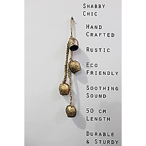 Mango Gifts Rustic Iron 4 Vintage Metal Bells Hanging Windchime with Rope Relaxing Tranquil Wind Chimes 45 cm Length