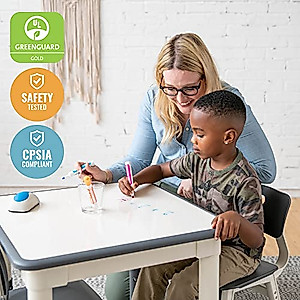 ECR4Kids Square Dry-Erase Activity 2 Adjustable Height Table and Chairs, Grey