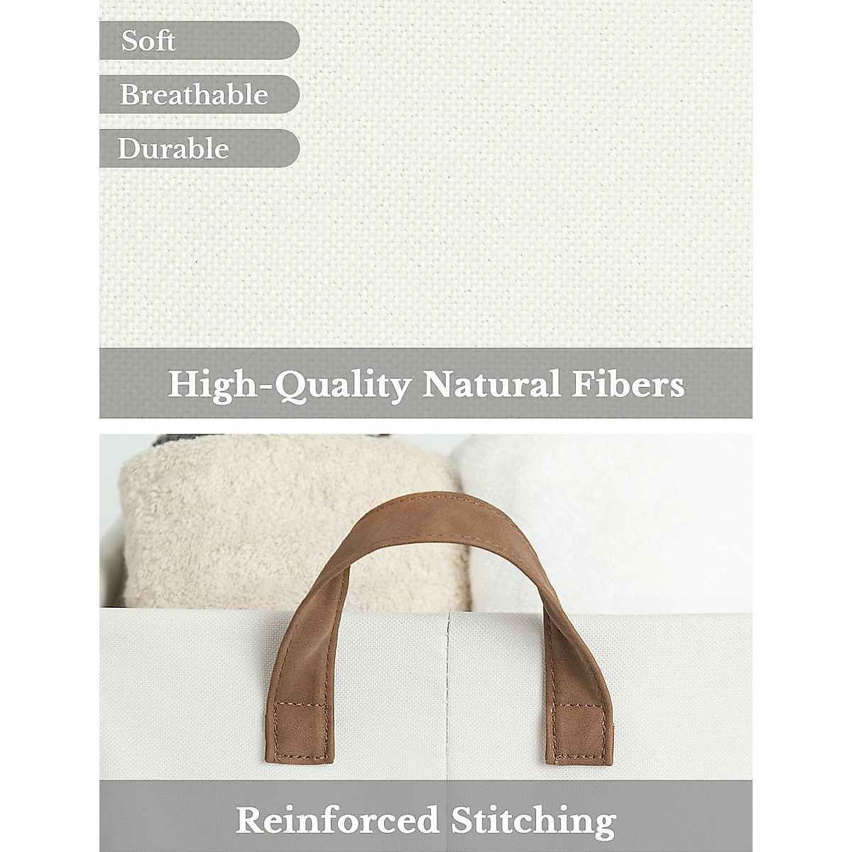 StorageWorks 45L Extra Large Fabric Storage Bins with PU Handles, Storage Baskets for Organizing, Large Laundry Basket, 2-Pack, Beige, 19" L X 13.25" W X 11" H