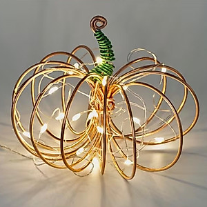 ROTORS Wire Pumpkin Decor with Fairy Lights, Autumn Decor Thanksgiving Table Centerpiece Halloween Decoration Fall Decor Fall Garland (Bronze)