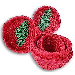 Strawberry Nesting Baskets - Red Soft Woven Berry Baskets with Lids - Set of 2, Red, Medium