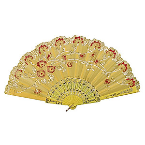 Best Chinese Style Dance Wedding Party Lace Silk Folding Hand Held Flower Fan - HHmei Fan, Decorative Fan, Retro Fan, Dance Fan, Gilded (White)
