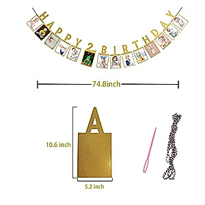 Labakita Happy 2nd Birthday Photo Banner - Baby 2nd Birthday Photo Frame Photo Banner - Baby Boy or Girl's 2nd Birthday Party Decorations Supplies - Two Years Old Birthday Sign (Gold)