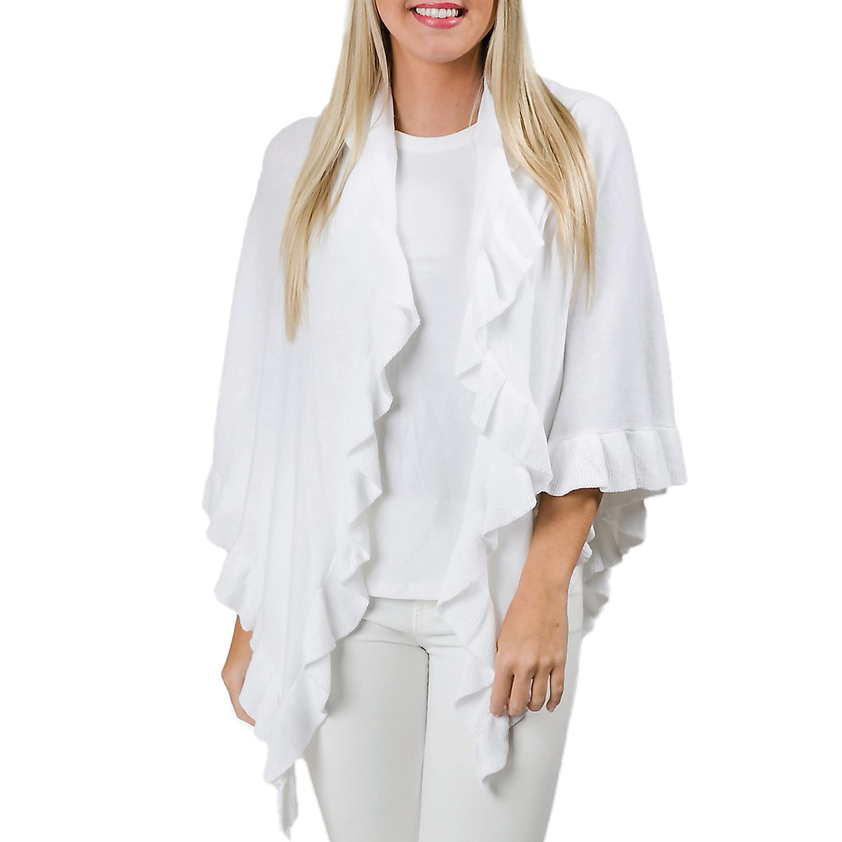 Top It Off Ava Ruffle Wrap - Women’s Triangle Shawl White