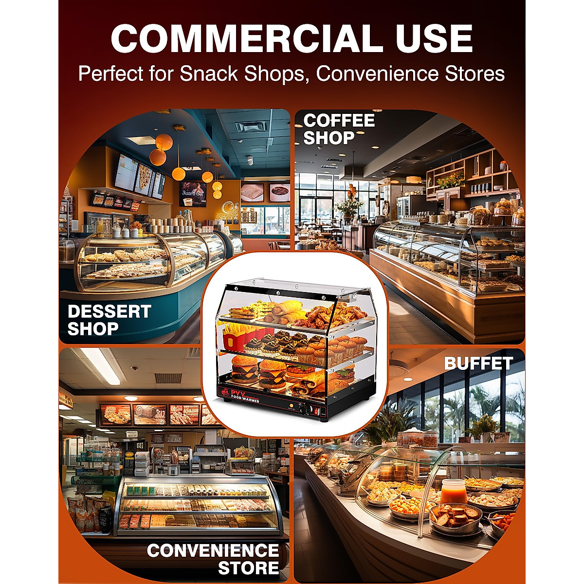 PYY Commercial Food Warmer Display - Countertop Hot Box Warming Cabinet for Restaurant Party Buffet, 3-Tier Electric Heating Case with Dual Insulated Door Suit for Pizza Hamburger, Black