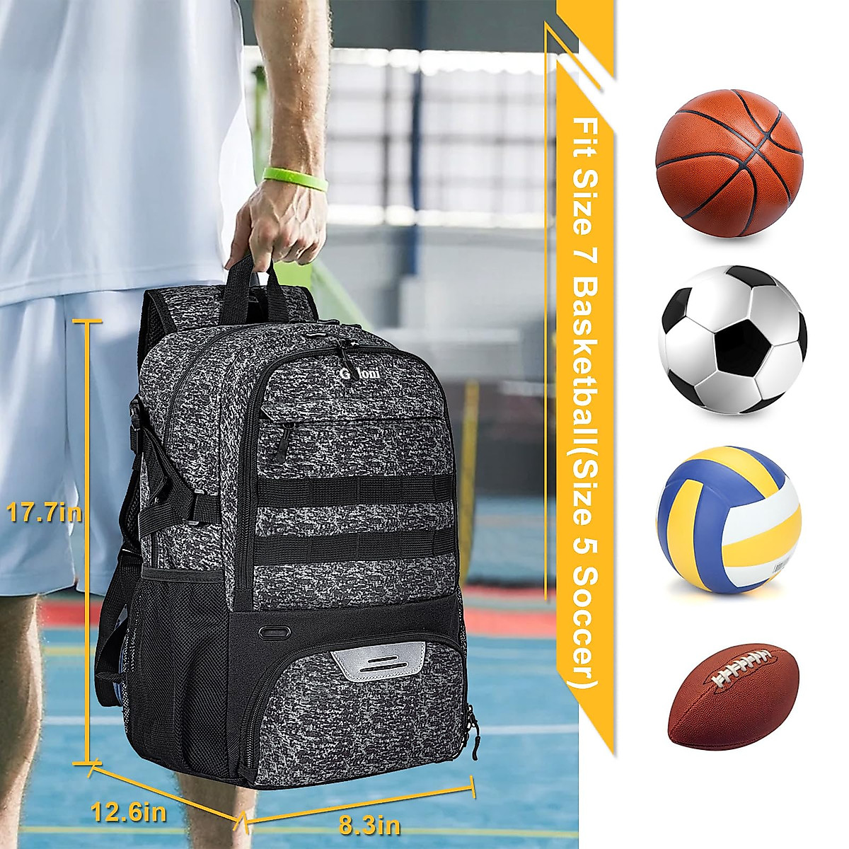 Goloni Basketball Backpack,Large Basketball Bag with Ball Compartment & Shoe Compartment,Sports Bag Fit Volleyball, soccer