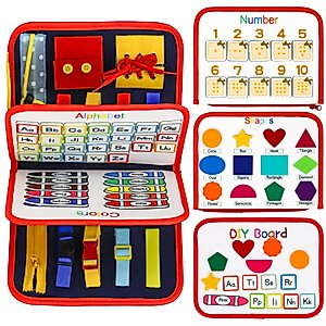 HarVow Busy Board for Toddlers, Montessori Home Teach Life Skills & Learning Skills for Kids 2-4, Montessori Educational Toys, Sensory Autism Toys, Preschool Learning Activity for Boys & Girls Age 1-3