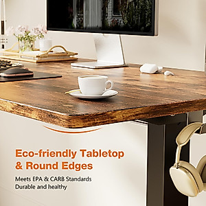 Sweetcrispy Standing Desk Adjustable Height, 48inch Electric Sit Stand up Desk for Home Office, Modern Rising Work Table for Computer Laptop, Lift Gaming Desk Sturdy Ergonomic Workstation, Rust Brown