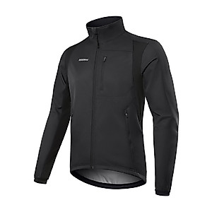 BERGRISAR Winter Cycling Jacket for Men Softshell Windproof Thermal Fleece Bike Clothing Running Jacket Windbreaker Black Large