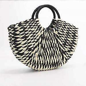 SAXTZDS Women's Tote Straw Bag, Beach Bag, Hand Woven Tote Bag with Inner Pocket, Large Black