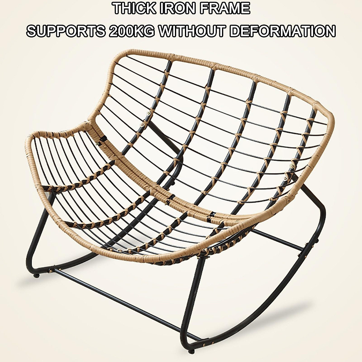 HARELA Outdoor Patio Rocking Chair, Indoor & Outdoor Rocking Chair, Rattan Rocker Padded Cushion Recliner, Modern Lounge Chair for Living Room Patio, Balcony, Front Porch, Garden (Color : Orange)