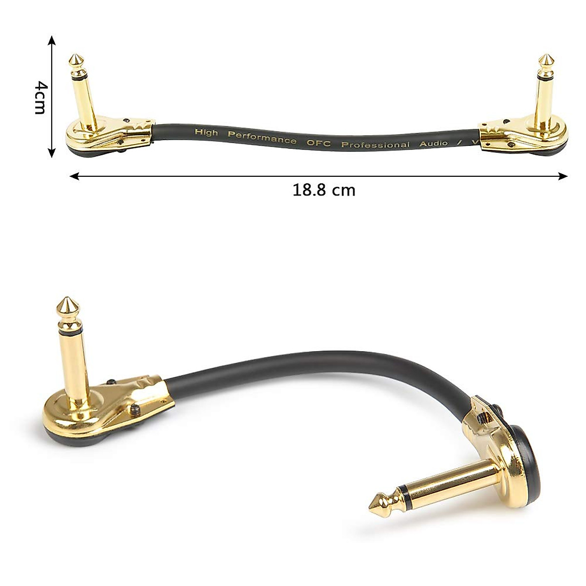 TIMESETL 6 Pack 6 Inch Guitar Patch Cable Ultra Quiet Instrument Effect Pedal Patch Cords 1/4 inch Right Angle Low Profile Pancake Design