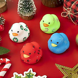 Poen 108 Pcs Christmas Glow in The Dark Rubber Ducks Christmas Rubber Ducks Bulk Light up Mini Rubber Duckies Bathtub Toys for Girls Boys Christmas Party Favors Birthday Pool Rewards (Cute Style)