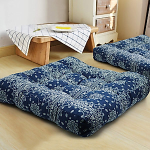 HIGOGOGO Blue Mandala Square Floor Pillow, Bohemian Style Seating Pouf Meditation Pillow Indian Cushion for Floor Yoga Seating Pad Boho Decor for Home Party Garden, 22x22 Inch, Navy Blue