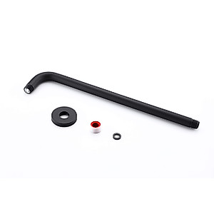 Matte Black Shower Arm Extender, 90 Degree Rain Shower Head Extension Arm with Flange, 16 Inch Long Shower Arms for Fixed Shower Head, Wall Mounted Shower Pipe, Easy Install