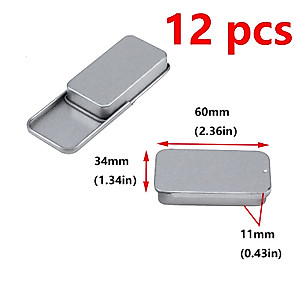Antrader Metal Slide Top Tin Containers for Crafts & Candies & Jewelry & Pills Survival Kit,2.36"x 1.34"x 0.43",Pack of 12,Silver