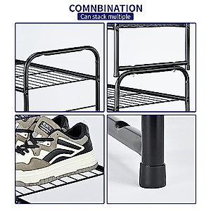 SUFAUY 5-Tier Shoe Rack, Stackable Shoe Shelf Storage Organizer for Entryway Closet, Extra Large Capacity, Wire Grid, Black