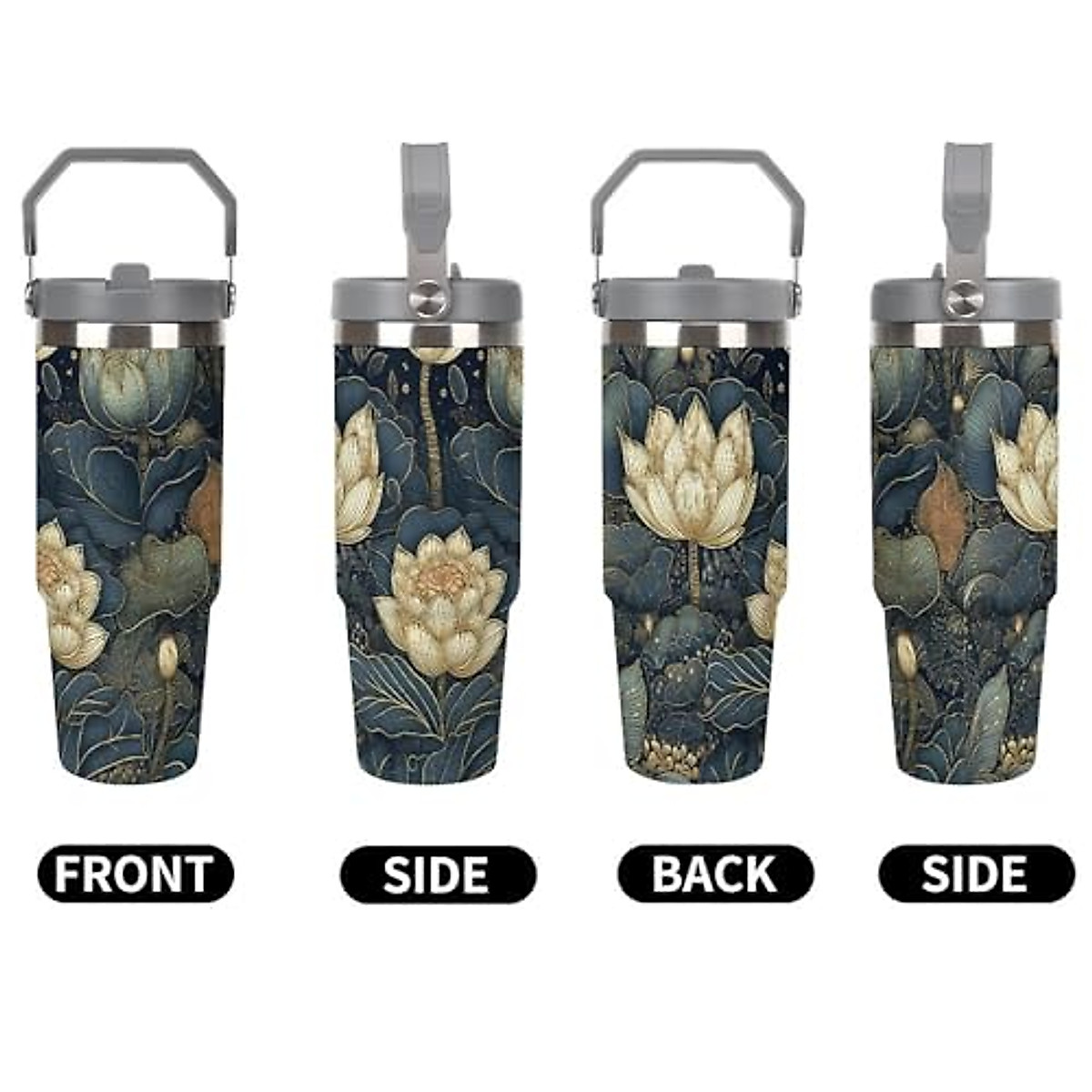 YTLKGFP 30 Oz Large Capacity Car Cup Intricate Flowers Tumbler with Handle Straw Lid Insulated Stainless Steel Water Bottle Travel Mug Leak-proof Car Cup Keeps Cold Or Hot