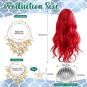 Toulite 8 Pcs Halloween Mermaid Costume for Women Sequin Top Skirt Wig Shell Bag Jewelry Set for Mermaid Cosplay(X-Large)