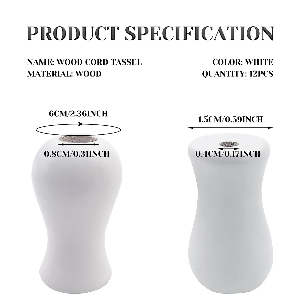 BLMHTWO 12 Pieces Blind Pull Cord Knobs, Wood Cord Tassels for Window Blinds Window Blind Cord Pulls with Beautiful Vase Shape Durable Sturdy White Cord Knobs for Curtain Craft