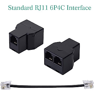 Phone Line Splitter, Vcall Phone Jack Splitter, RJ11 Splitter,Phone Cord Splitter,Telephone Line Splitter RJ11 6P4C Male to 2 Way Female Socket Telephone Extension Cable (2 Pcs,Black)