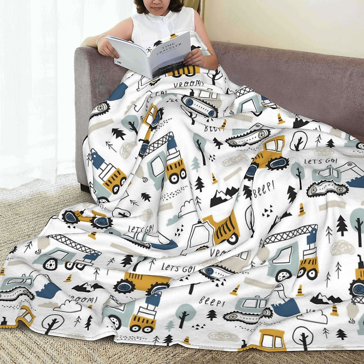 Cute Excavator Throw Blanket Flannel Fleece Truck Blanlet Autumn Lightweight Soft Fuzzy Cozy Travel Blanket for Couch Bed Fall Decor Thanksgiving Kids Boys Girls 60"x50"