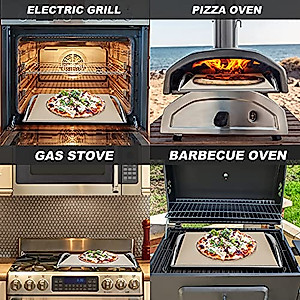 Skyflame 14” x 16” Rectangle Ceramic Pizza Baking Stone with Metal Handle Rack Compatible With Most Charcoal Grills, Gas Grills, Pizza Oven, Pellet Grills, BGE, Kamado Grills, Smoker