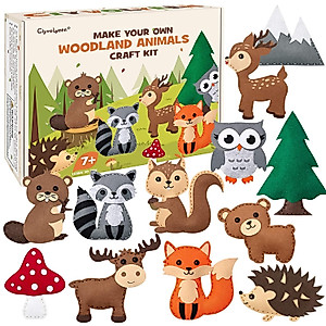 CiyvoLyeen Woodland Animals Craft Kit Kids DIY Crafting and Sewing Set Woodland Animals Felt Plushie for Girls and Boys Educational Beginners Sewing Set Sewing Kits for Kids Age 8 9 10 11 12