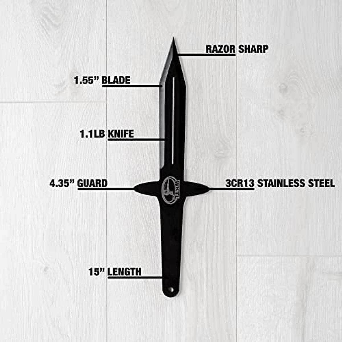 World Knife Throwing League Lancelot Professional Balanced Throwing Knife Set with Three Knives, Black Finished Blade, Full Tang, Stainless Steel, with Premium Nylon Sheath, 15 Inch Length