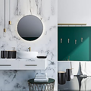 iMucci Bathroom Accessories Set with Trash Can,Toothbrush Holder, Lotion Soap Dispenser, Soap Dish,Tumbler Cup(9Pcs Black Bamboo Cover)