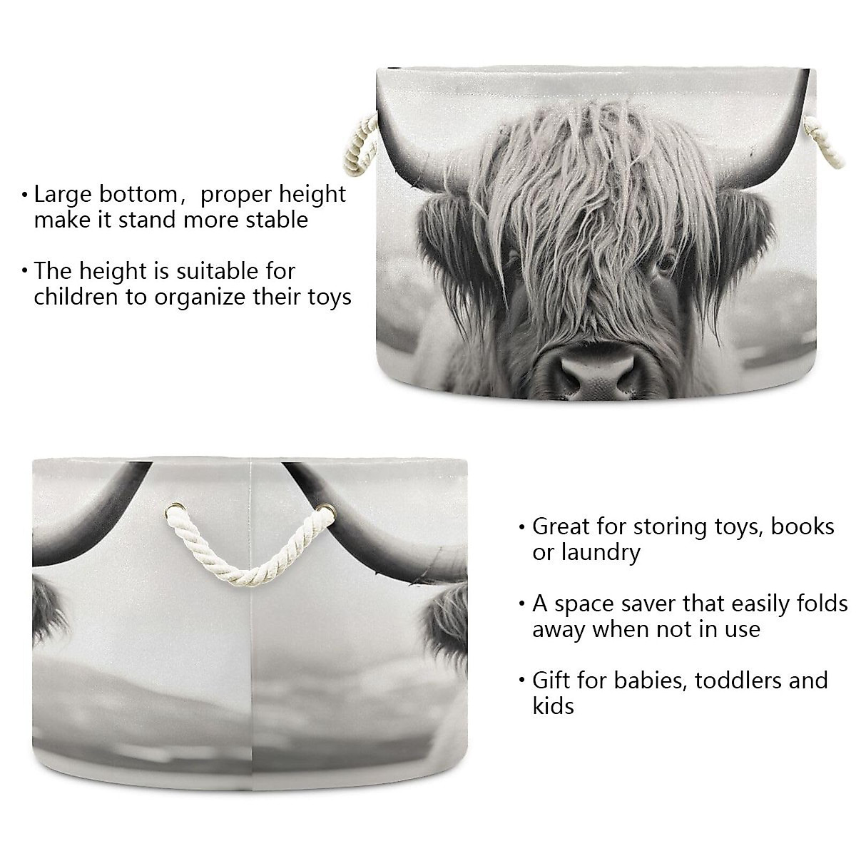 xigua Cotton Rope Basket Highland Cow Baby Laundry Basket Blanket Kids Toy Storage Basket Glove Box