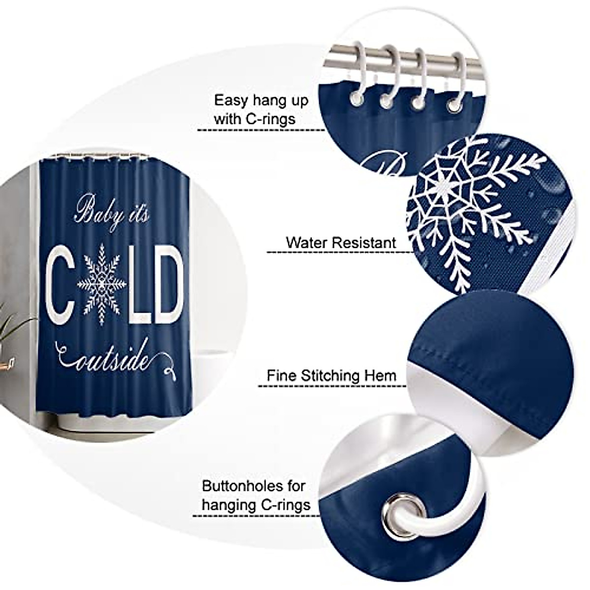 LBHAUSE Waterproof Fabric Shower Curtain, Christmas Shower Curtain for Bathroom Curtains Bathtubs Hotel Washable Shower Curtains with 12 Hooks Standard 60x72 Cold Winter Snowflakes Blue Backdrop