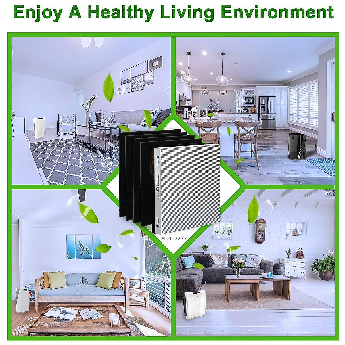 Flintar H13 True HEPA Replacement Filter Combo Pack, Compatible with Vornado Air Purifier, (1) H13 True HEPA Filter MD1-0022 + (4) Activated Carbon Pre-Filter MD1-0023, 1-Year Filter Set