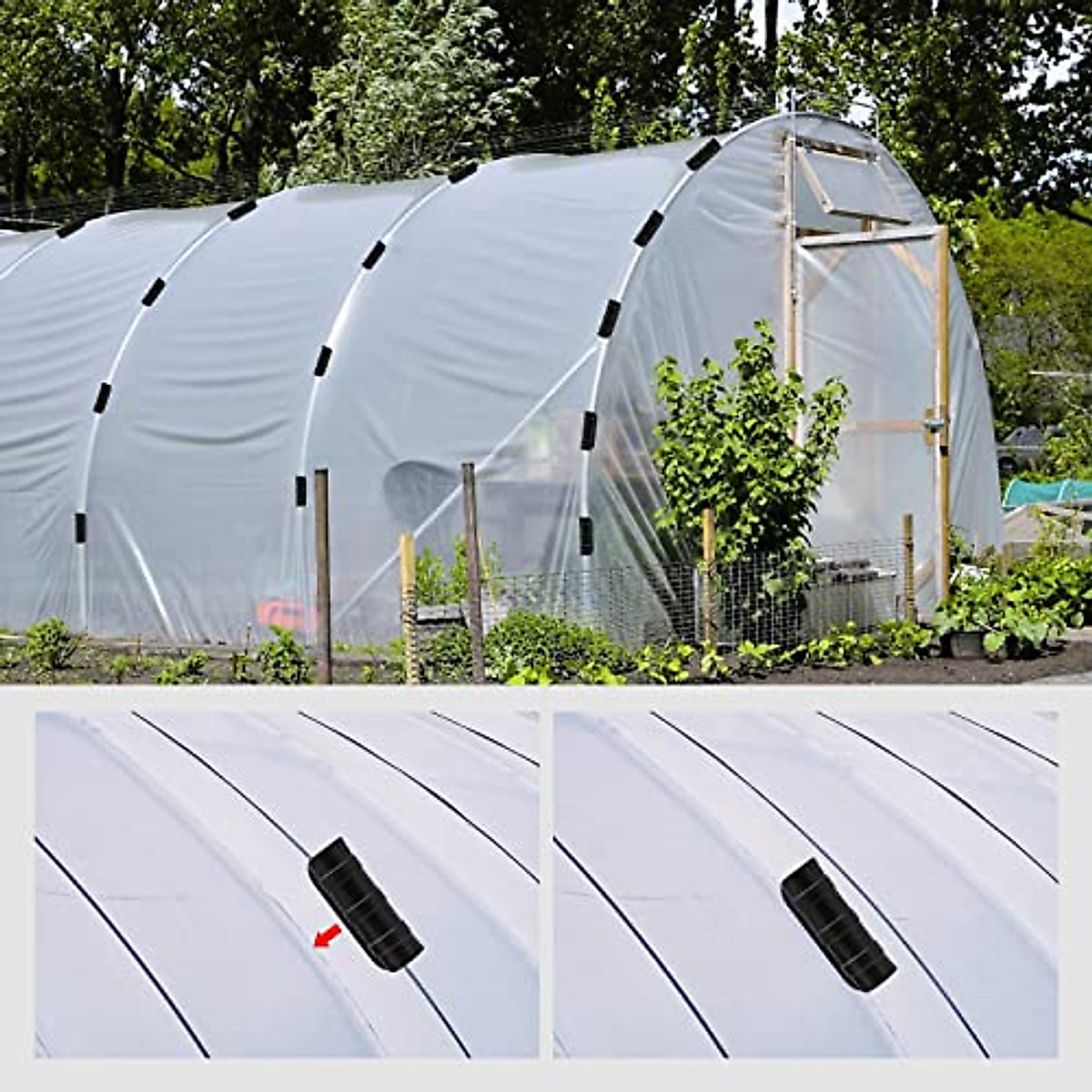 Waziaqoc 20PCS Black Greenhouse Clamps, 32mm/1.26" ABS Snap Clamps Garden Buildings Tube Clips for Greenhouse Film Shading Cloth Row Cover